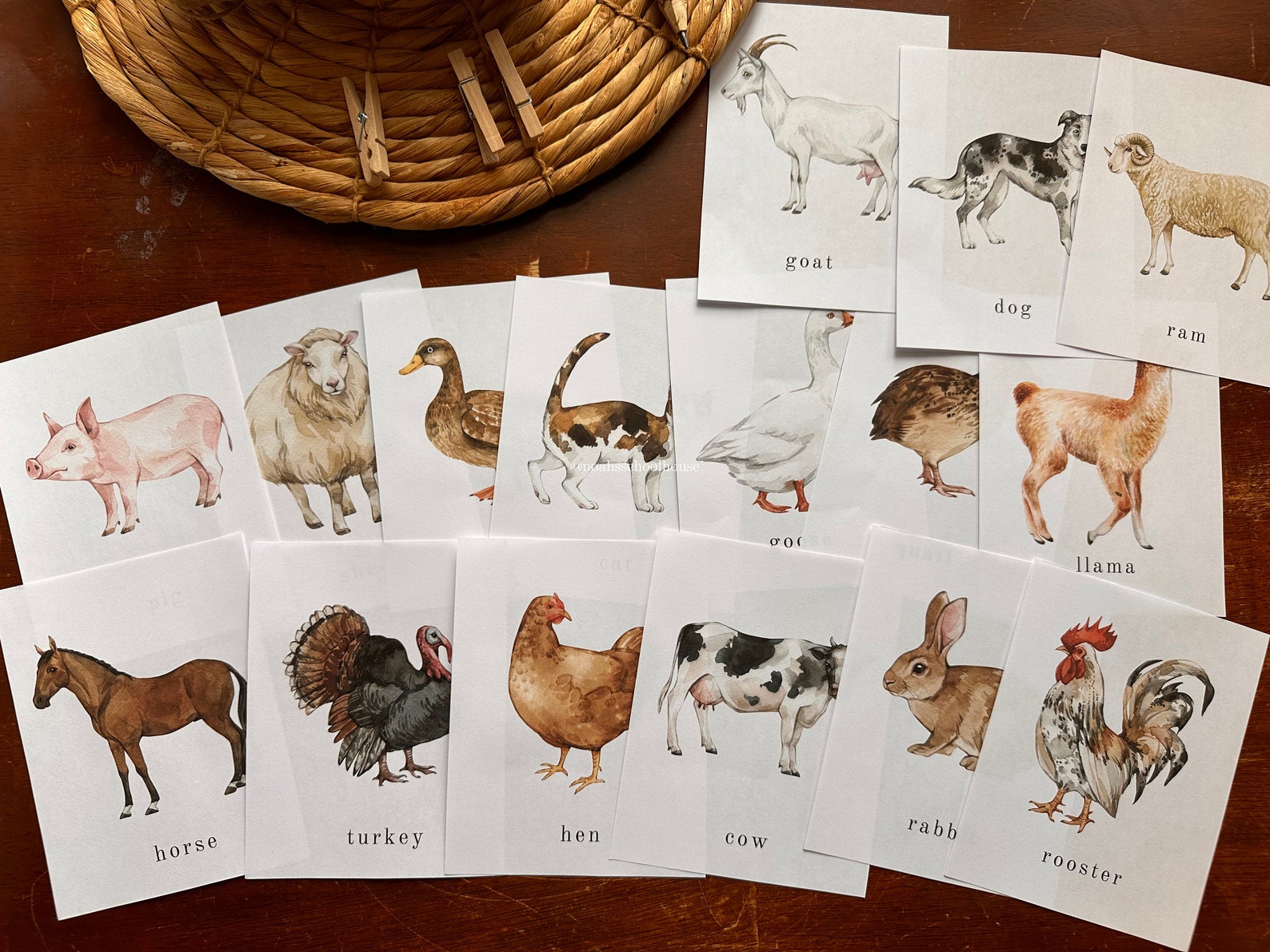 Printable Farm Animals Flashcards | Watercolor Farm Animals Flashcards ...