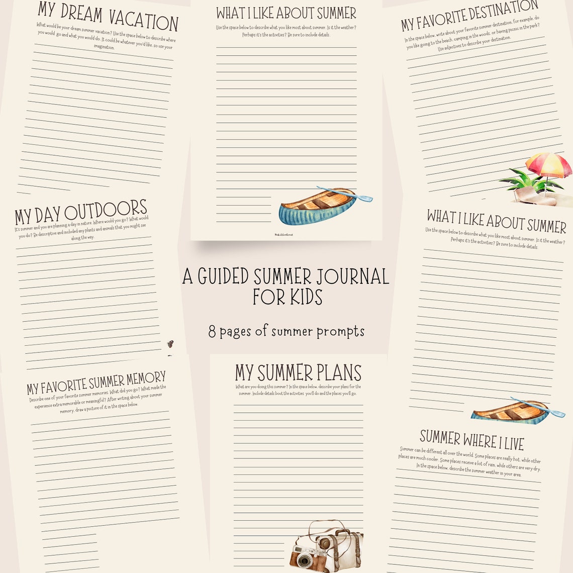 Printable Kids Summer Journal Homeschool Learning Materials, Guided ...