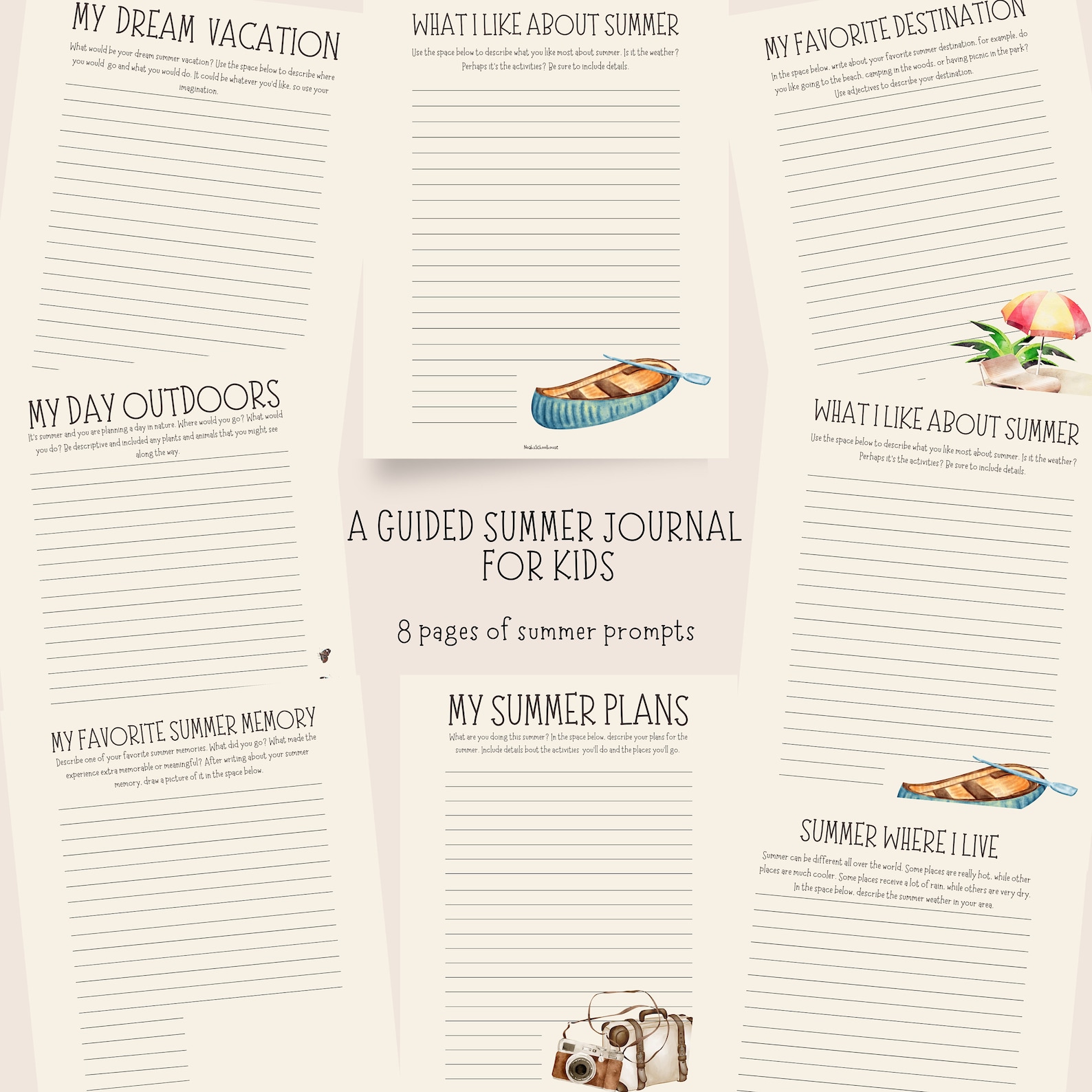 Printable Kids Summer Journal Homeschool Learning Materials, Guided ...