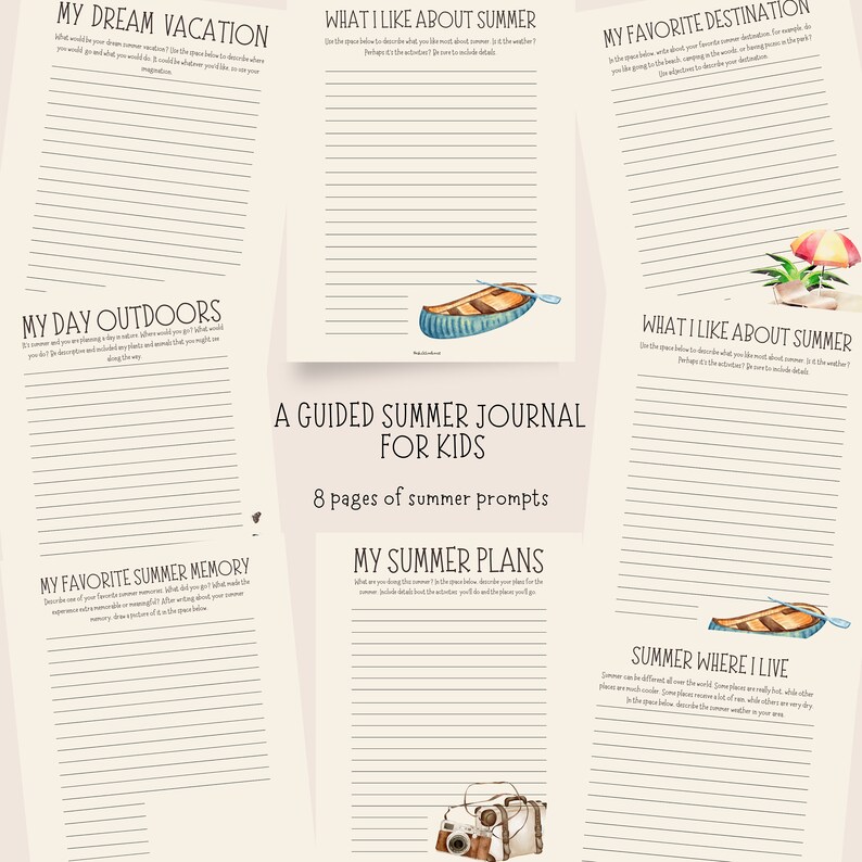 Printable Kids Summer Journal Homeschool Learning Materials, Guided ...