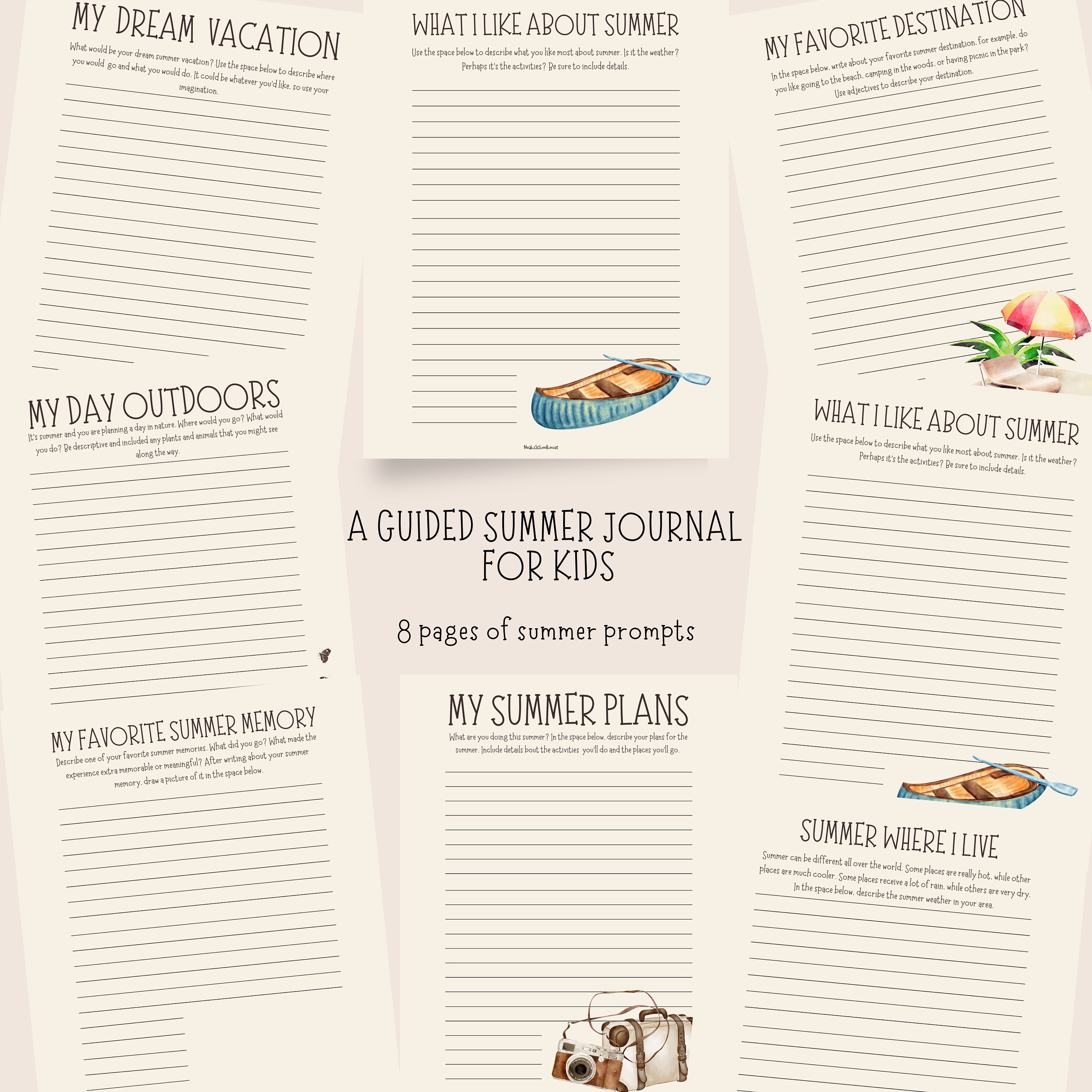 Printable Kids Summer Journal Homeschool Learning Materials, Guided ...