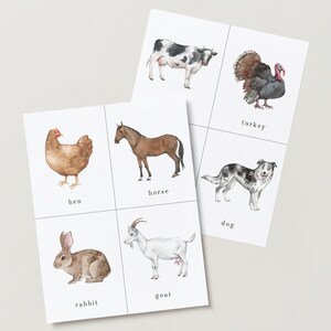 Printable Farm Animals Flashcards | Watercolor Farm Animals Flashcards ...