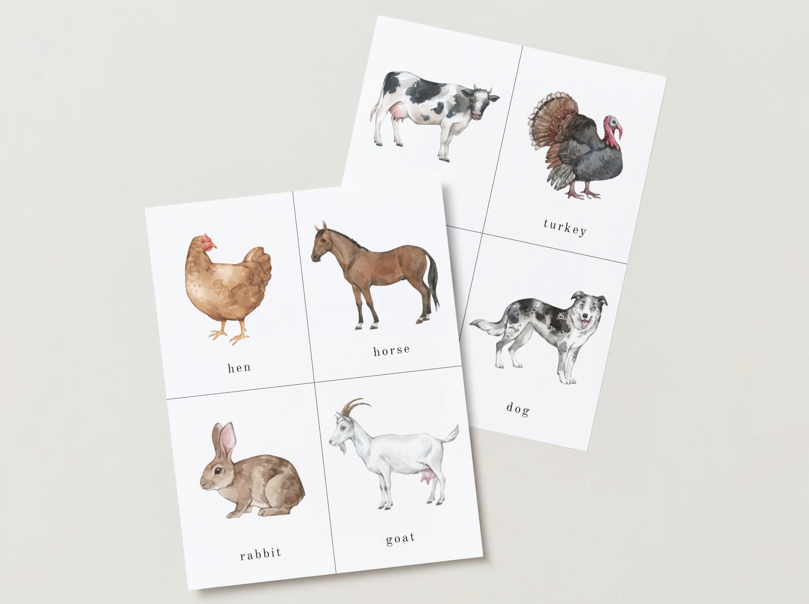 Printable Farm Animals Flashcards | Watercolor Farm Animals Flashcards ...