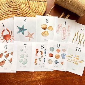 Printable Ocean-themed Counting Flashcards 1-10 | Watercolor Counting ...