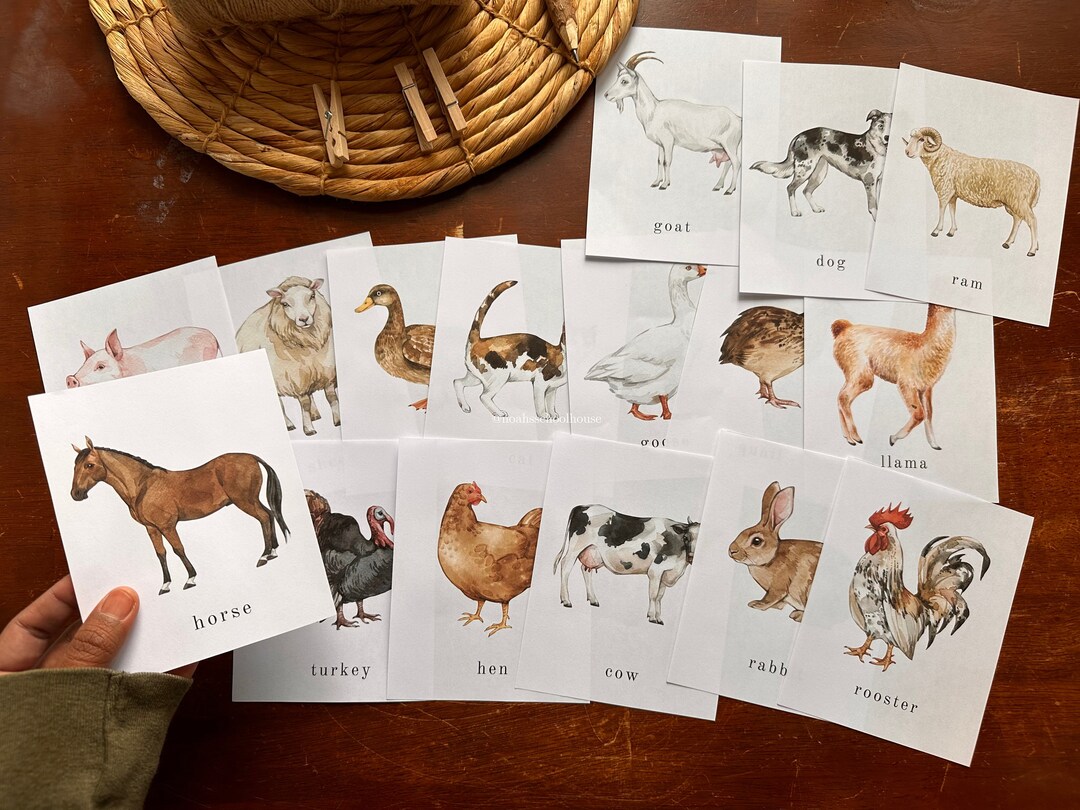 Printable Farm Animals Flashcards | Watercolor Farm Animals Flashcards ...