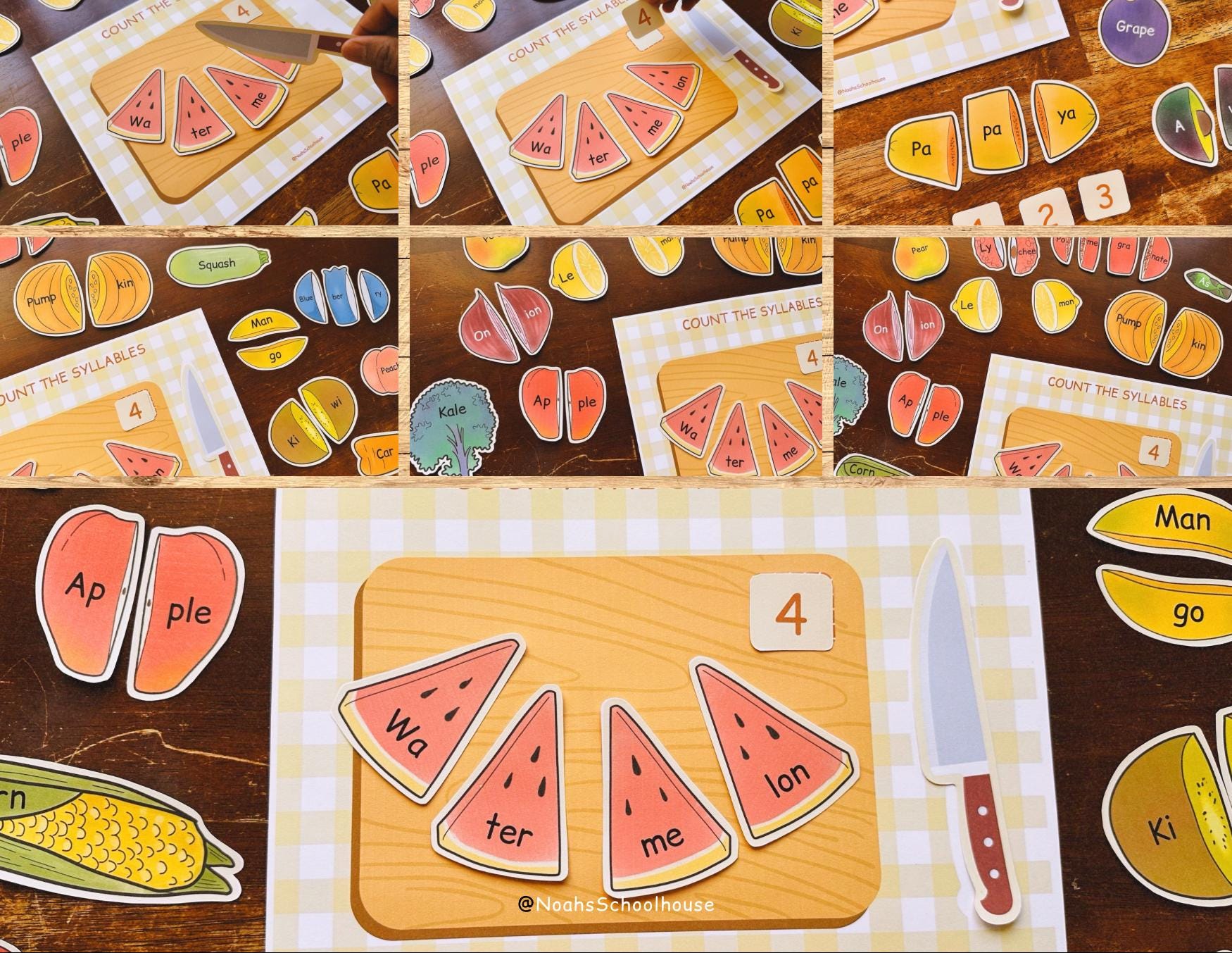 Printable Fruits and Vegetables Syllable Mat Activity | Syllables ...