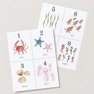 Printable Ocean-themed Counting Flashcards 1-10 | Watercolor Counting ...