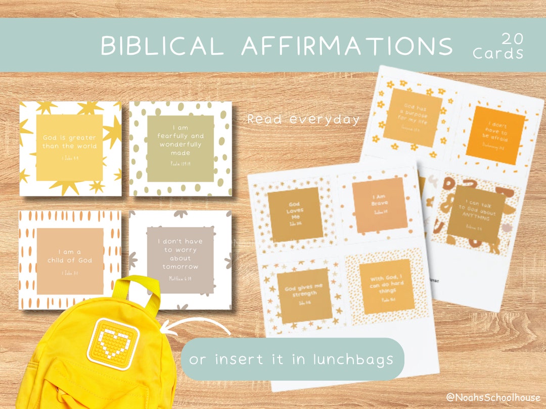 Printable Biblical Affirmation Cards for Kids Lunch Bag Box Insert ...