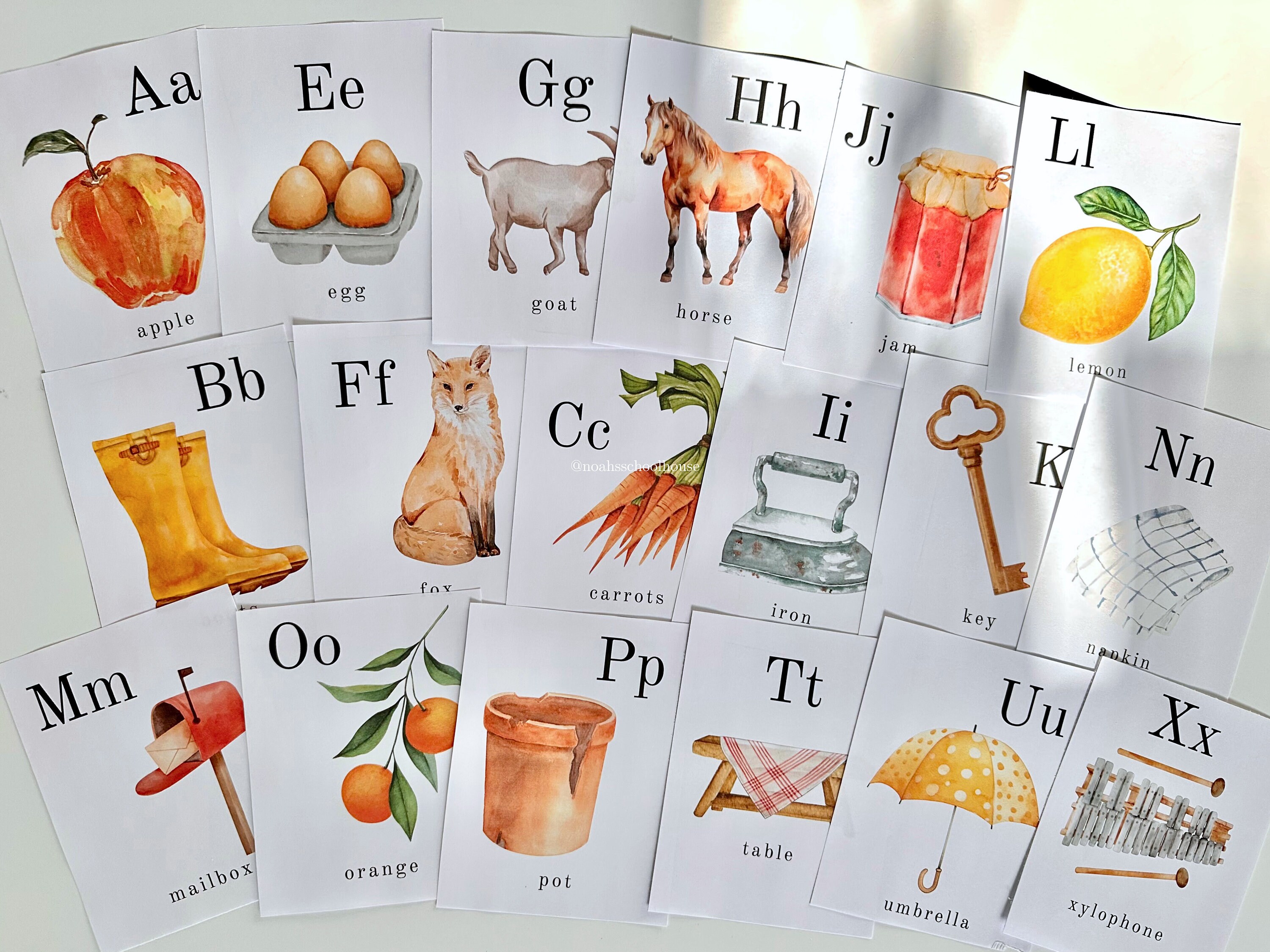 Watercolor Alphabet Flashcards: Printable Homeschool Activity (digital ...