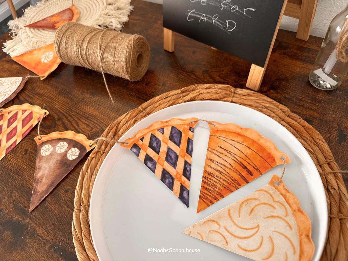 Watercolor Pie Slices Garland: Thanksgiving Classroom Decor (digital ...