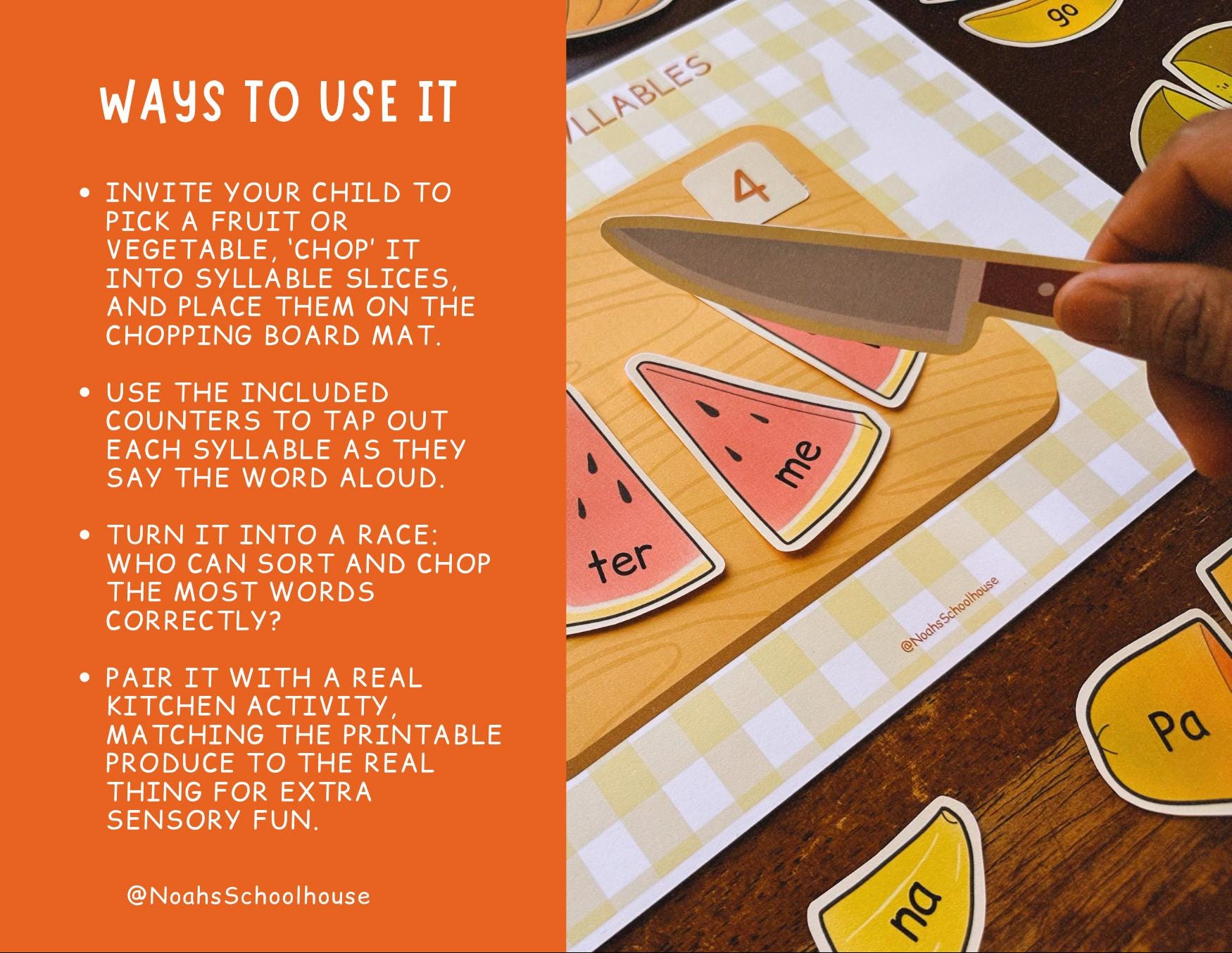 Printable Fruits and Vegetables Syllable Mat Activity | Syllables ...