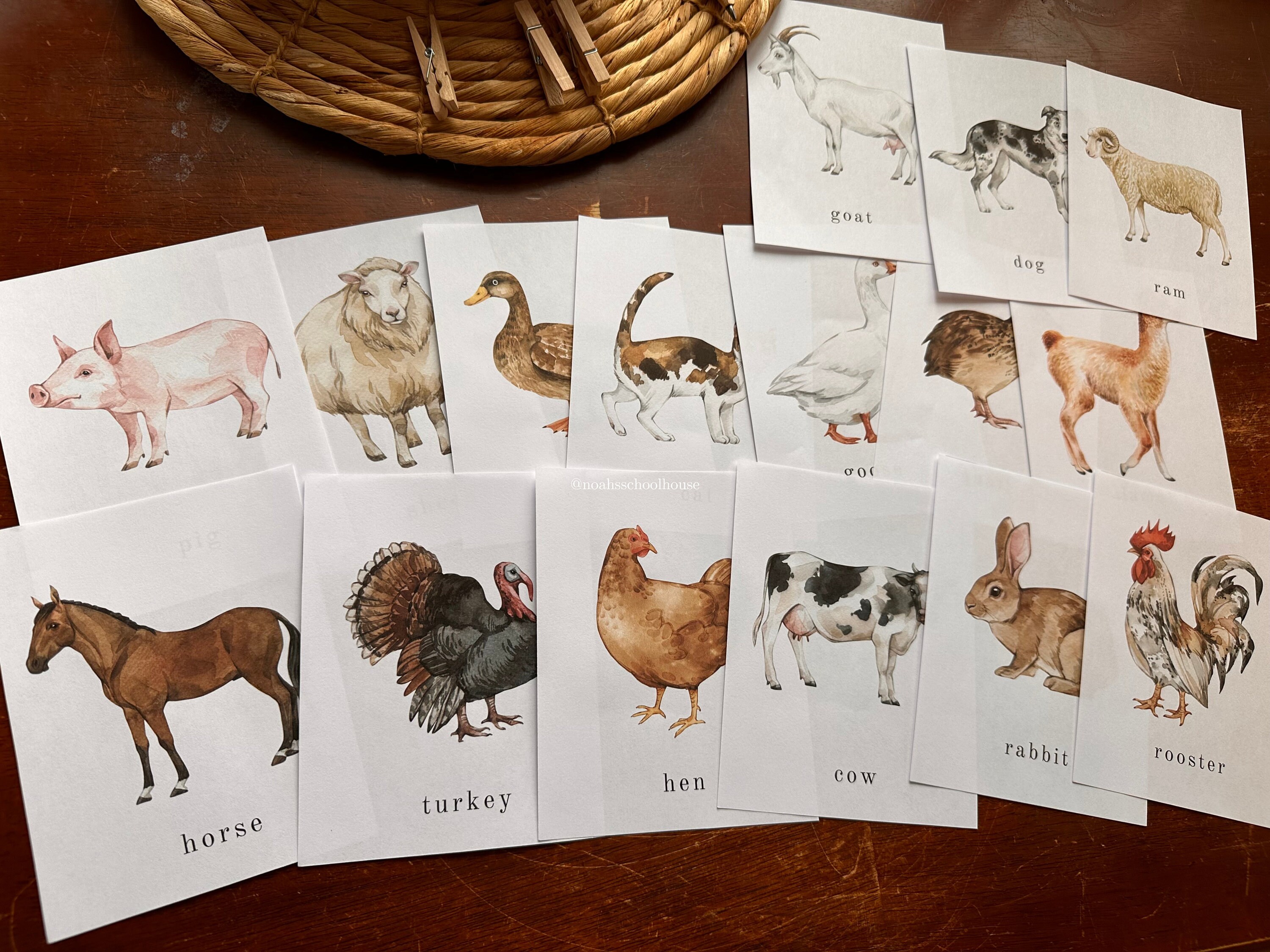 Printable Farm Animals Flashcards | Watercolor Farm Animals Flashcards ...
