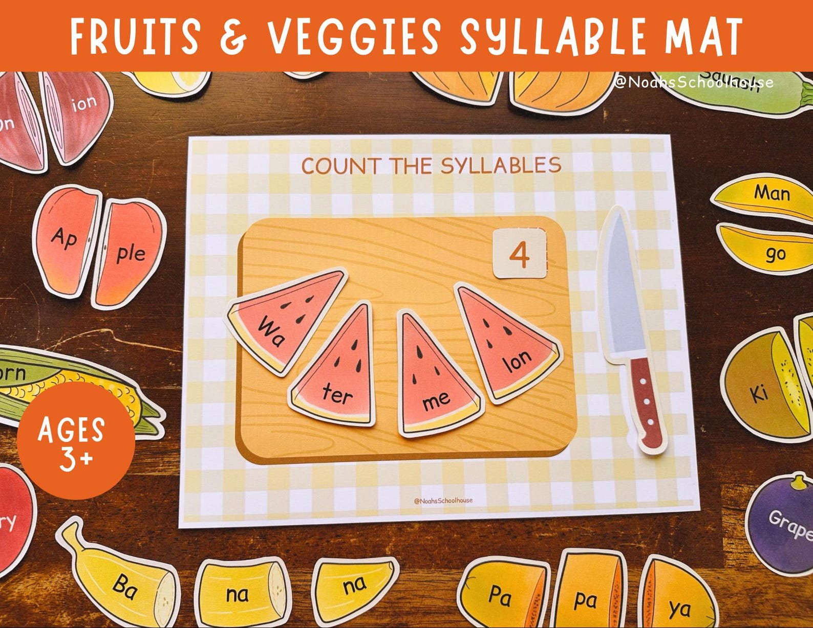 Printable Fruits and Vegetables Syllable Mat Activity | Syllables ...