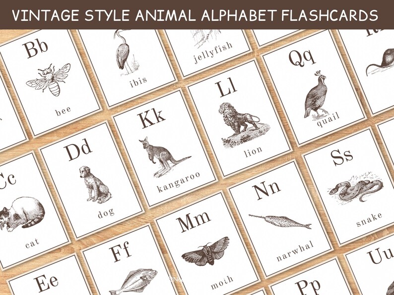 Printable Vintage Style Animal Alphabet Flashcards Prek Homeschool ...