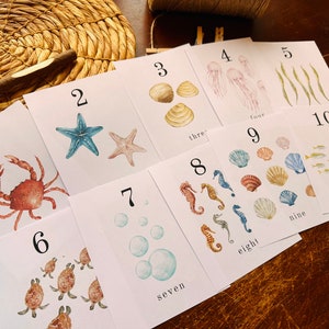 Printable Ocean-themed Counting Flashcards 1-10 | Watercolor Counting ...