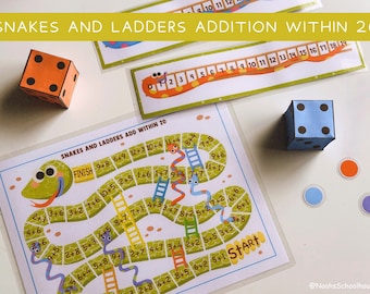 Printable Snakes and Ladders Addition Within 20 | Homeschool | Math ...