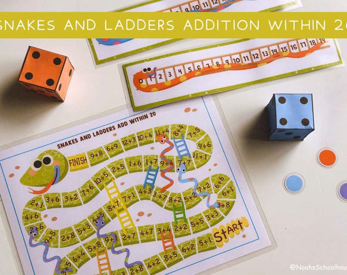 Printable Snakes and Ladders Addition Within 20 | Homeschool | Math ...