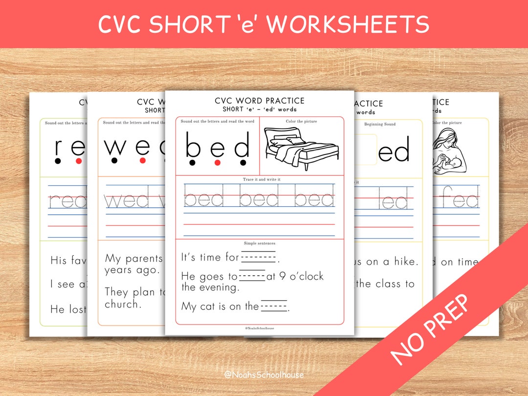 Printable CVC Short ‘e’ Worksheets | Homeschool | Pre-k Activities ...