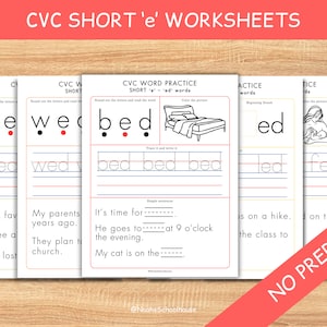 Printable CVC Short ‘e’ Worksheets | Homeschool | Pre-k Activities ...