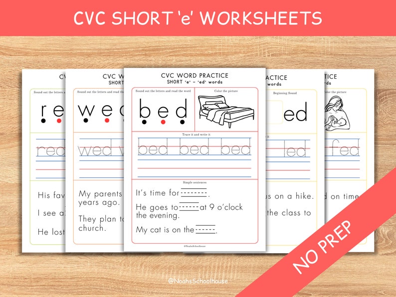 Printable CVC Short ‘e’ Worksheets | Homeschool | Pre-k Activities ...