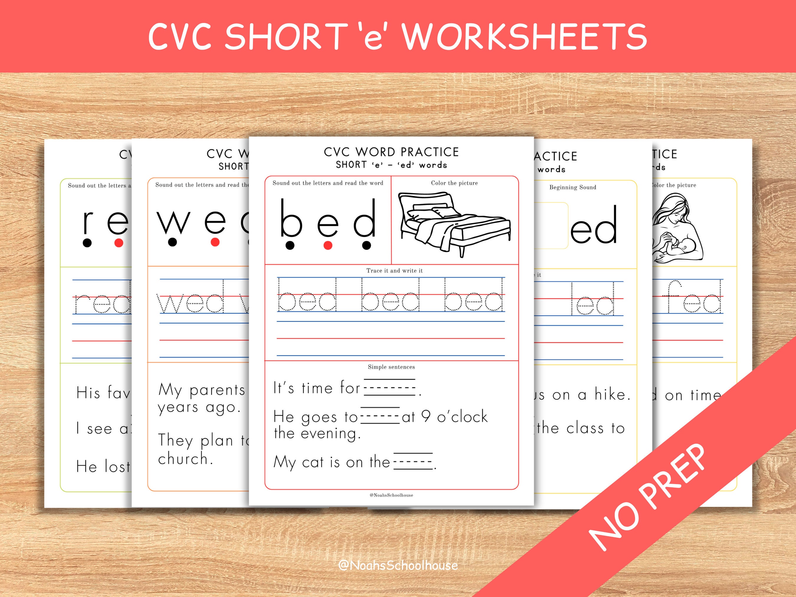 Printable CVC Short ‘e’ Worksheets | Homeschool | Pre-k Activities ...