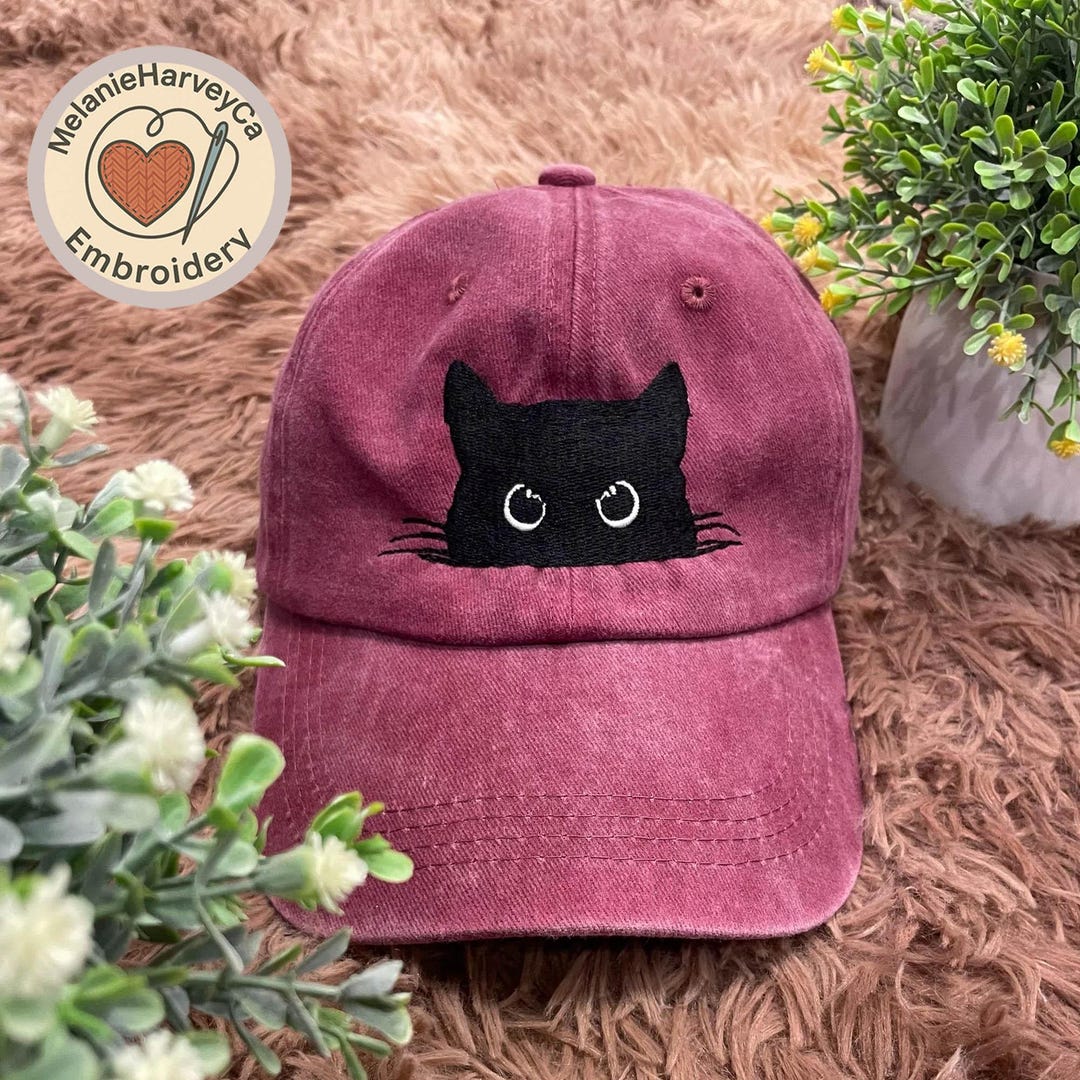 Embroidered Black Cat Baseball Cap, Cat Mom Embroidered Hat, Adjustable ...