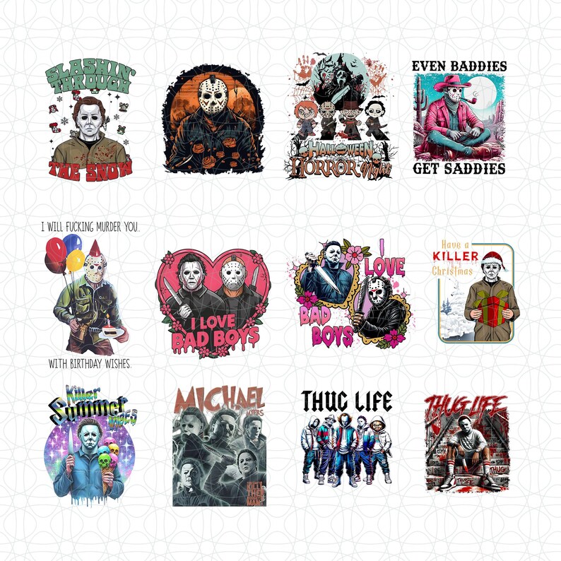 12 Designs Horror Characters Png Bundle, Scary Halloween Png, Killer ...