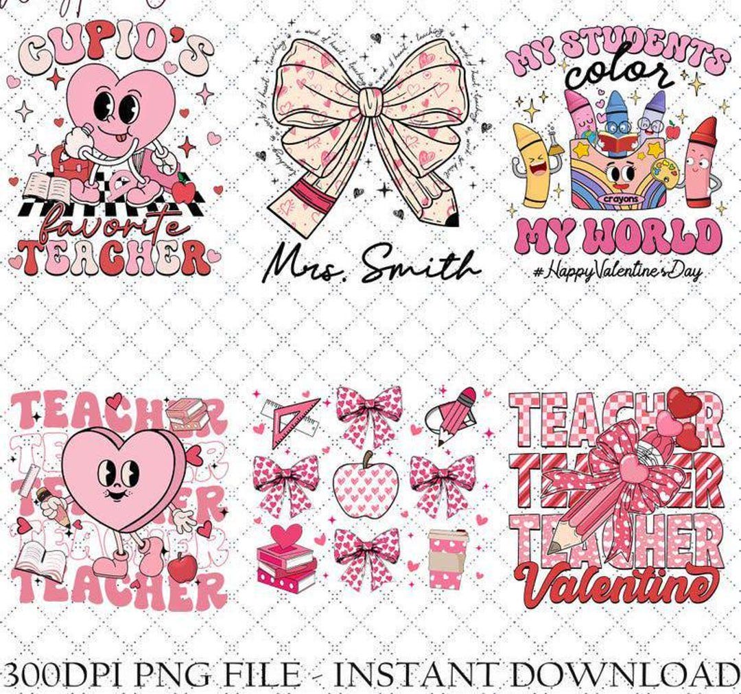 Teacher Valentine Bundle Png, Teacher Valentine Coquette Bow Pencil Png ...