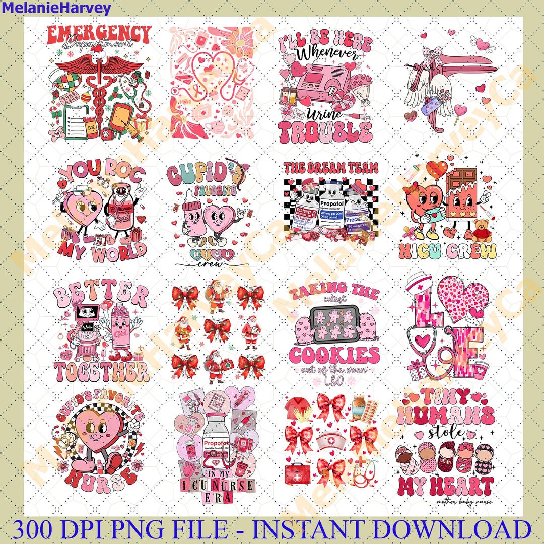 20 Nurse Valentine PNG Bundle Coquette Bow Cupids Favorite Nurse Disco ...