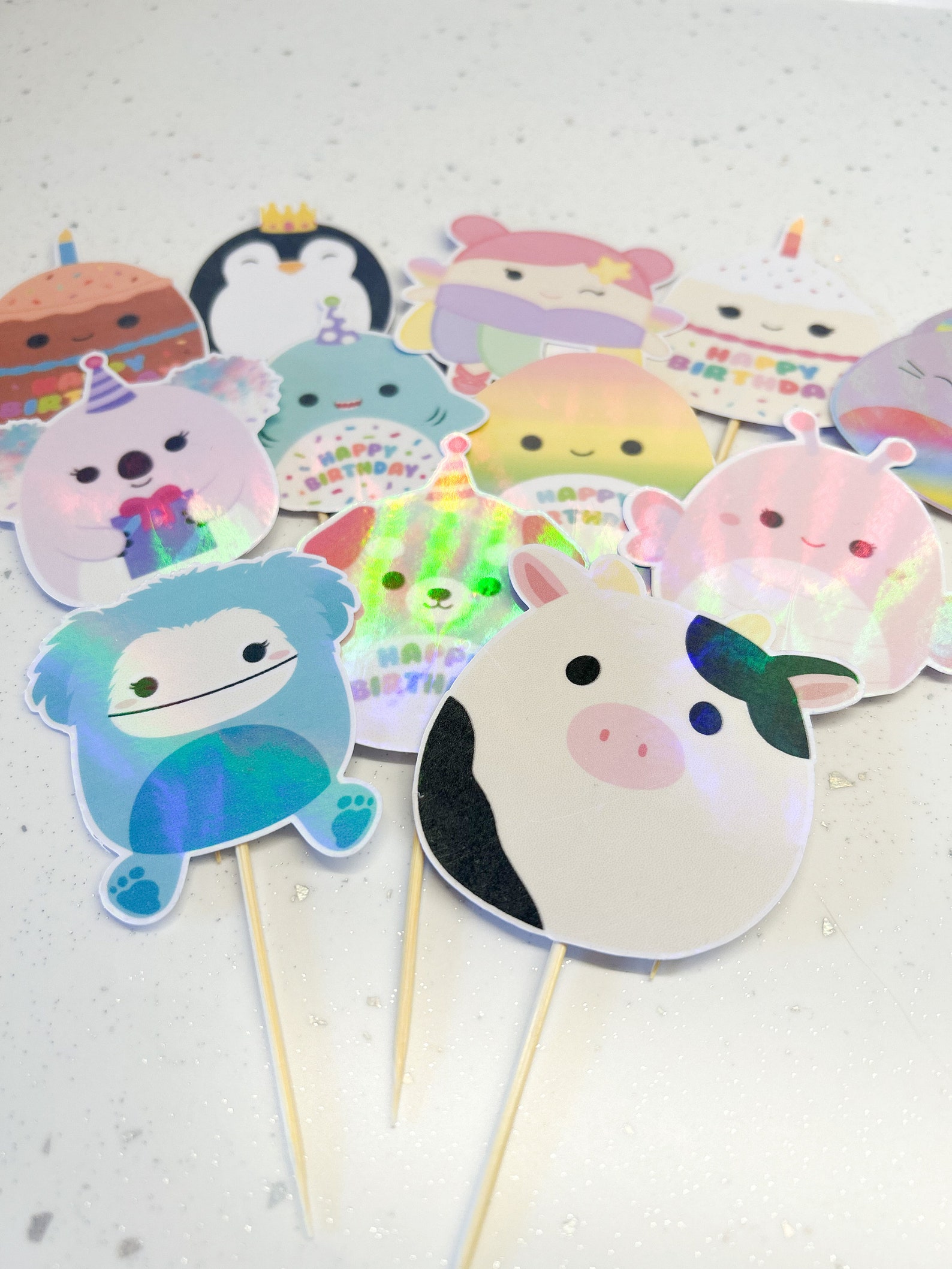 Squishmallow Holographic Cupcake Toppers Birthday - Etsy UK