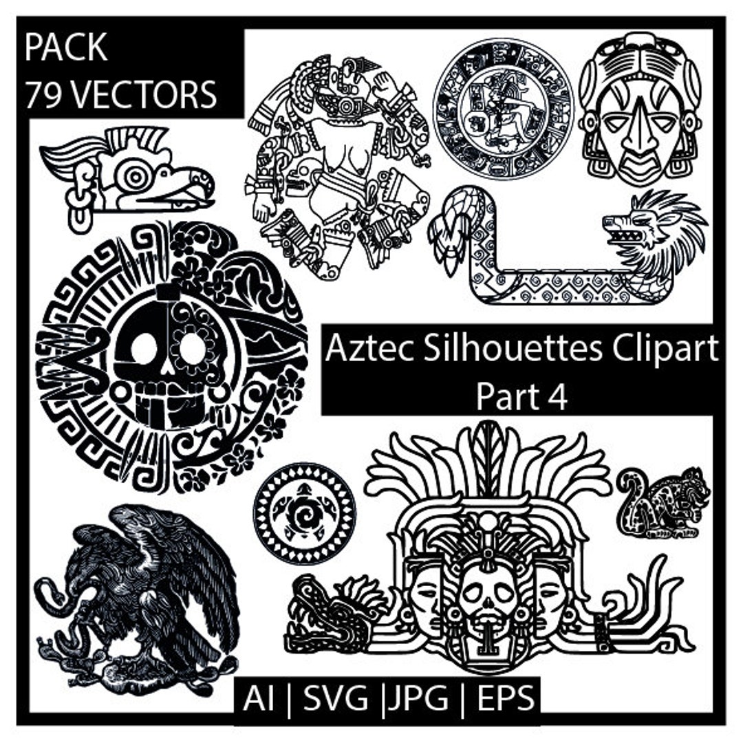 Pack of 79 Aztec Silhouettes - PART 4 - Clipart for Engraving and ...