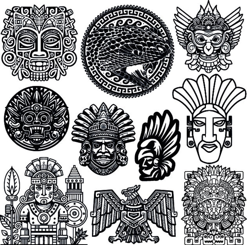 Pack of 105 Aztec Silhouettes - PART 3 - Clipart for Engraving and ...