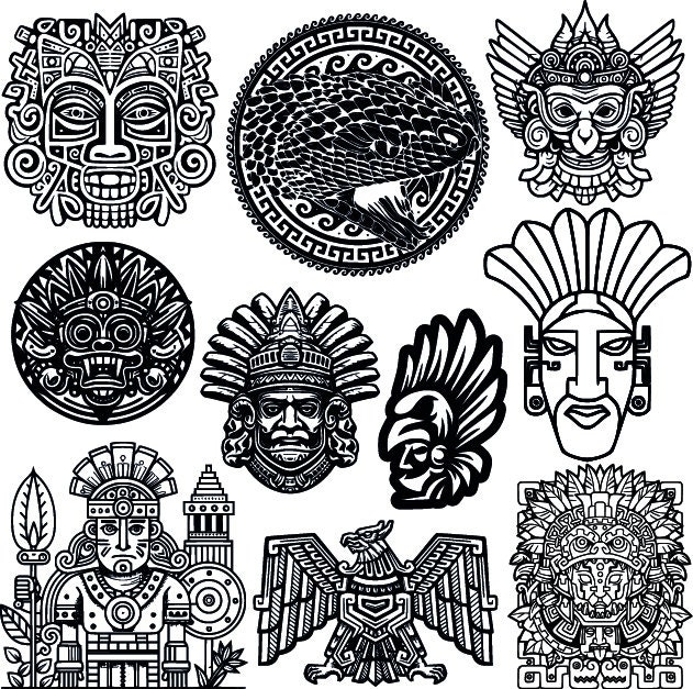 Pack of 105 Aztec Silhouettes - PART 3 - Clipart for Engraving and ...