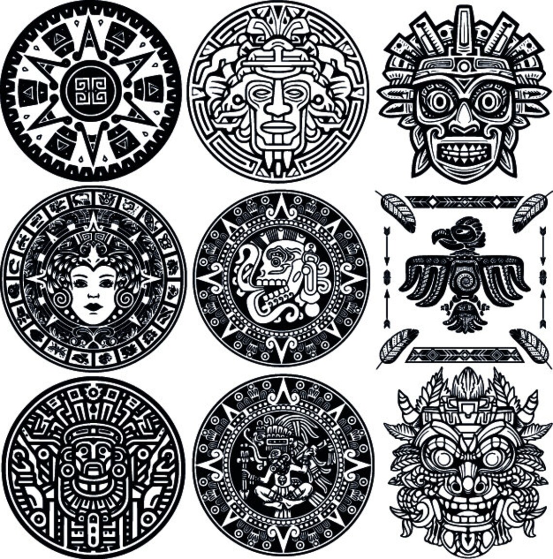Pack of 105 Aztec Silhouettes - PART 3 - Clipart for Engraving and ...