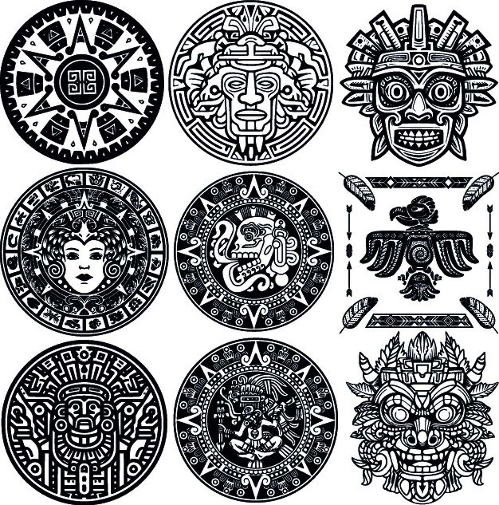 Pack of 105 Aztec Silhouettes - PART 3 - Clipart for Engraving and ...