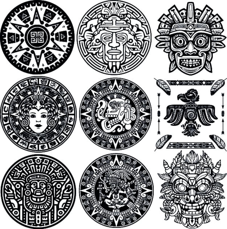 Pack of 105 Aztec Silhouettes - PART 3 - Clipart for Engraving and ...