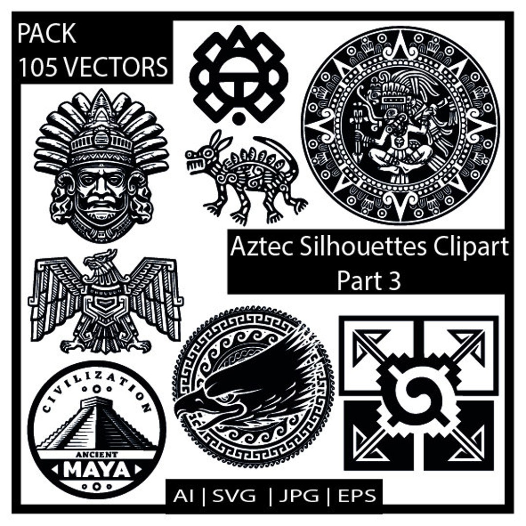 Pack of 105 Aztec Silhouettes - PART 3 - Clipart for Engraving and ...