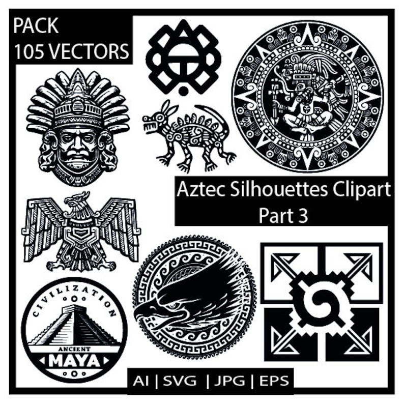Pack of 105 Aztec Silhouettes - PART 3 - Clipart for Engraving and ...