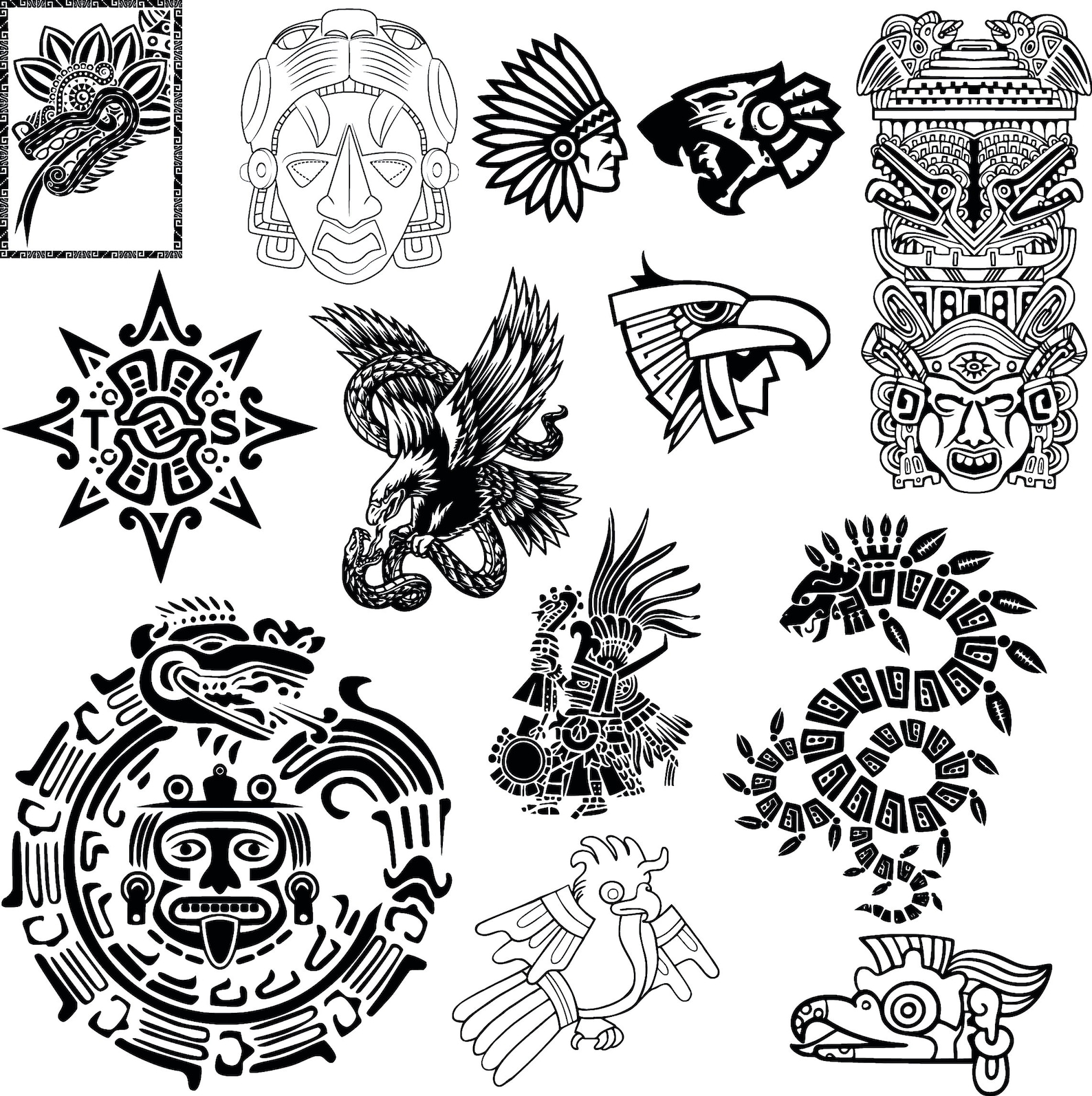 Pack of 77 Aztec Silhouettes - PART 2 - Clipart for Engraving and ...