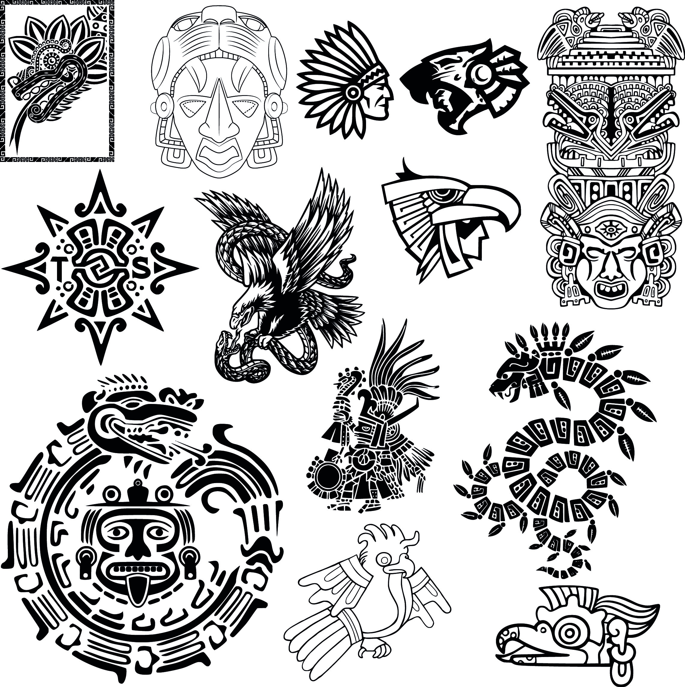 Pack of 77 Aztec Silhouettes - PART 2 - Clipart for Engraving and ...