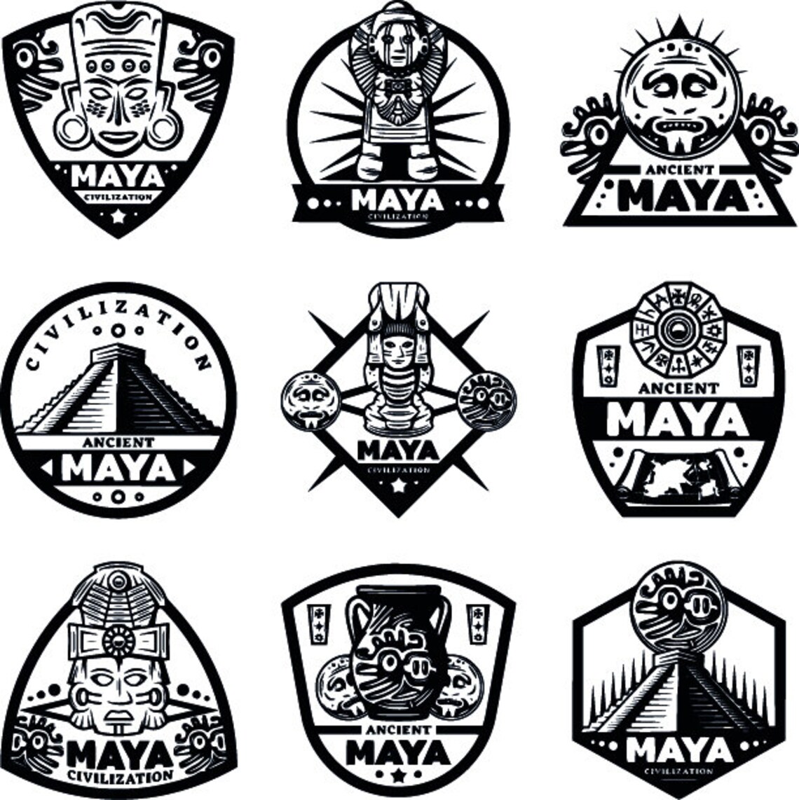 Pack of 105 Aztec Silhouettes - PART 3 - Clipart for Engraving and ...