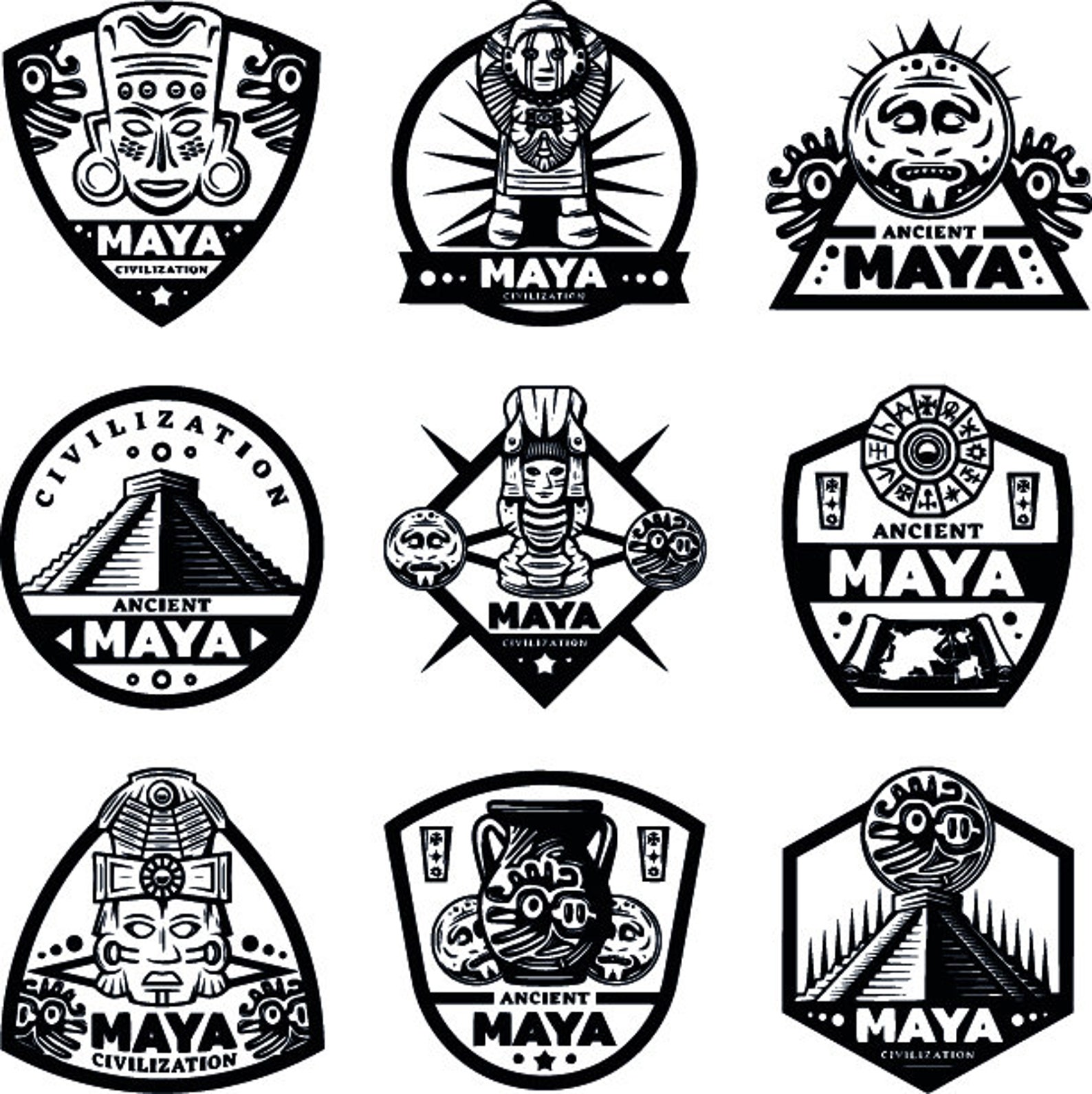 Pack of 105 Aztec Silhouettes - PART 3 - Clipart for Engraving and ...