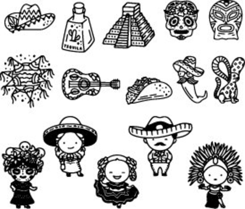 Pack Mexican Silhouettes Clipart for Engraving and Cutting - All ...