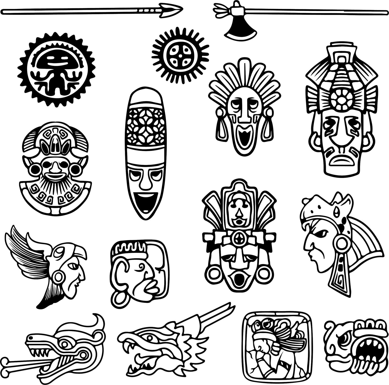 Pack of 125 Aztec Silhouettes Clipart for Engraving and Cutting - All ...