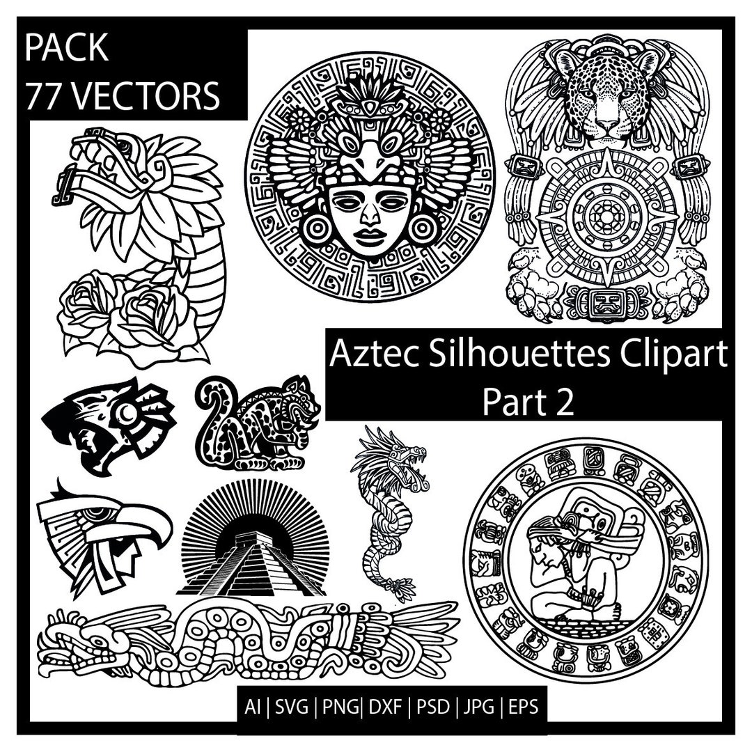 Pack of 77 Aztec Silhouettes - PART 2 - Clipart for Engraving and ...