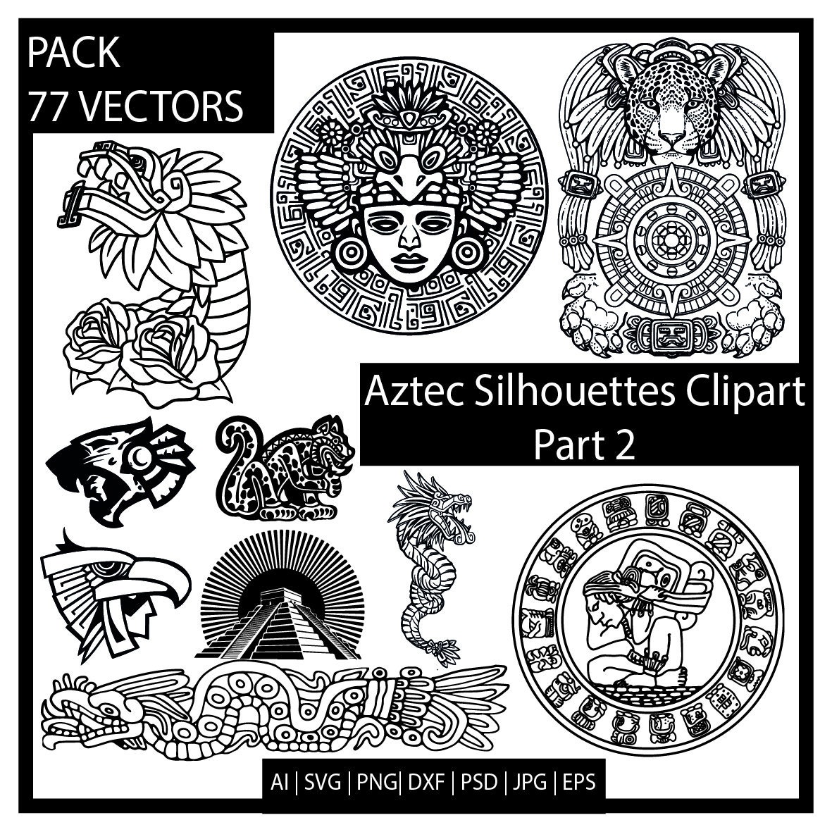 Pack of 77 Aztec Silhouettes - PART 2 - Clipart for Engraving and ...