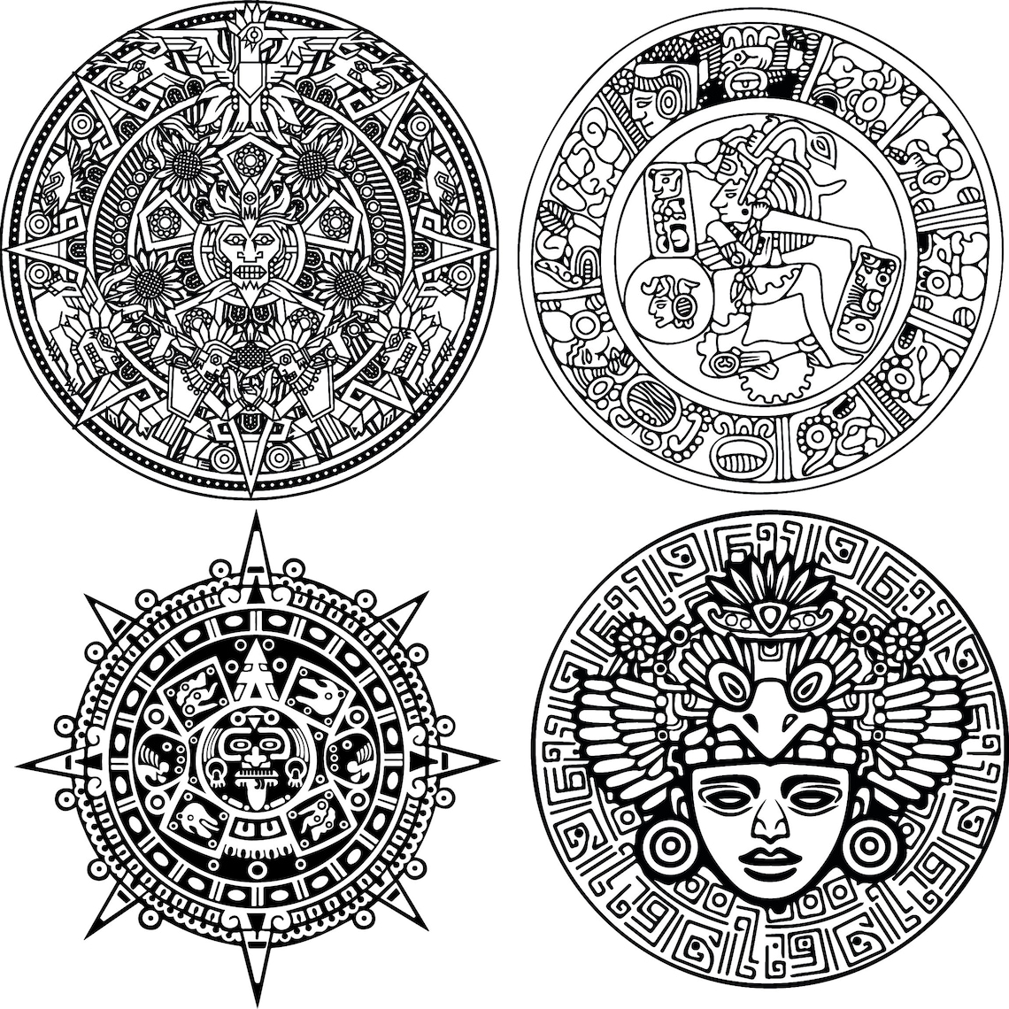 Pack of 77 Aztec Silhouettes - PART 2 - Clipart for Engraving and ...