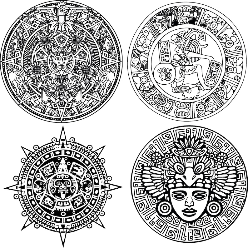 Pack of 77 Aztec Silhouettes - PART 2 - Clipart for Engraving and ...