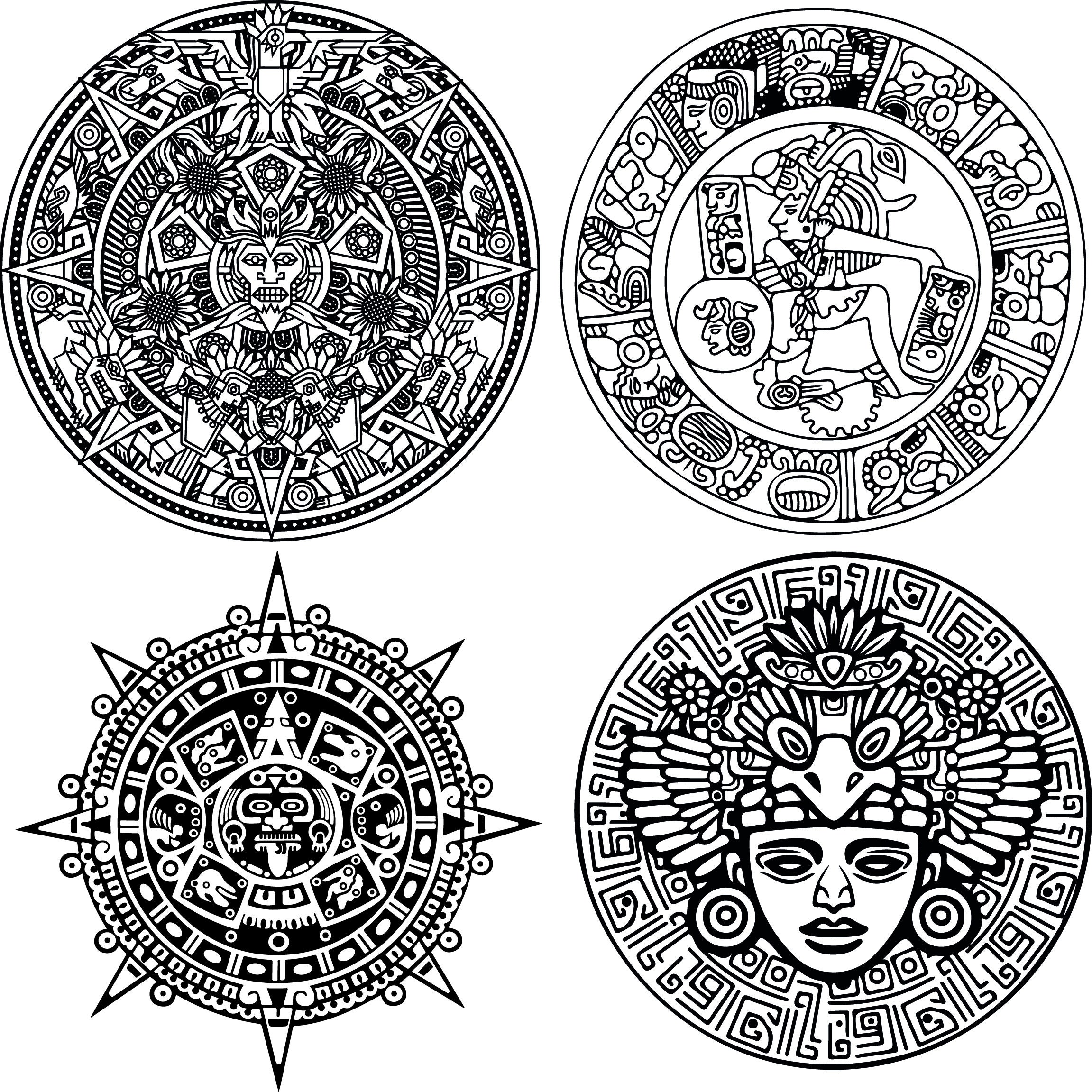 Pack of 77 Aztec Silhouettes - PART 2 - Clipart for Engraving and ...