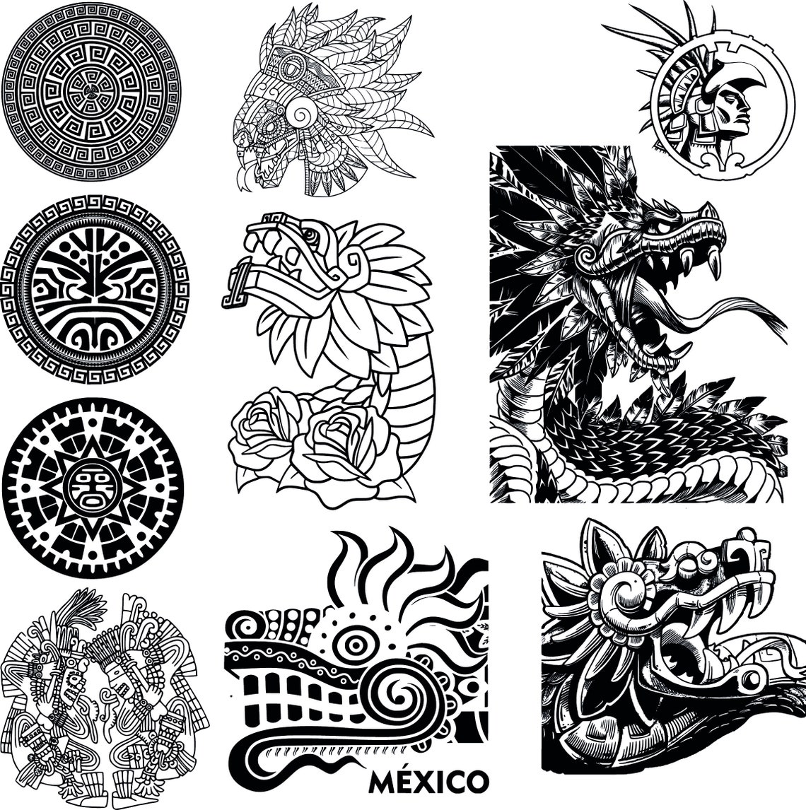 Pack of 77 Aztec Silhouettes - PART 2 - Clipart for Engraving and ...